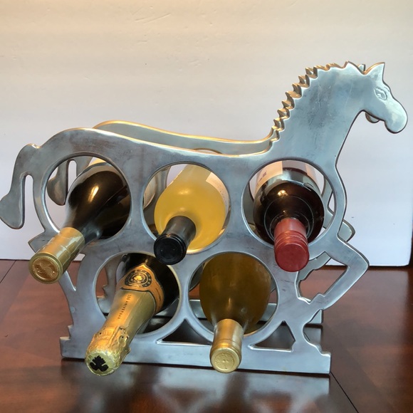 Source Unknown | Dining | Silver Heavy Gage Metal Horse Wine Rack ...